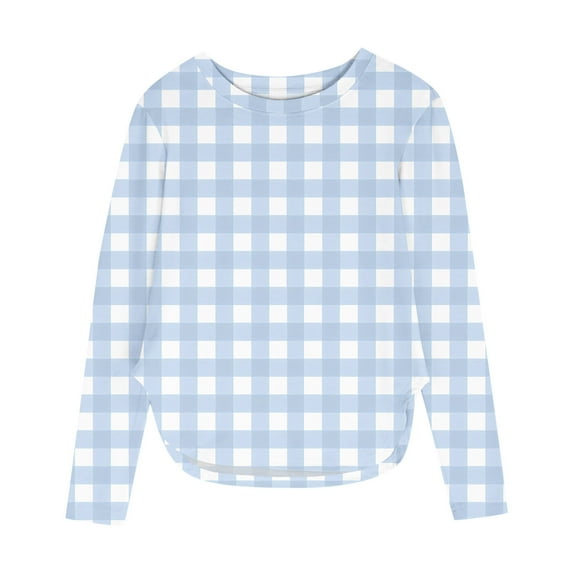 Ltctricy Girls' Tunic Tops Long Sleeve Crew Neck Curved Hem Plaid T ...