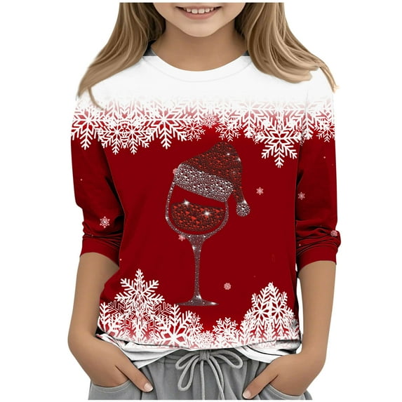 Ltctricy Kid's Christmas Shirts Girls Boys 3/4 Sleeve Crew Neck Printed ...