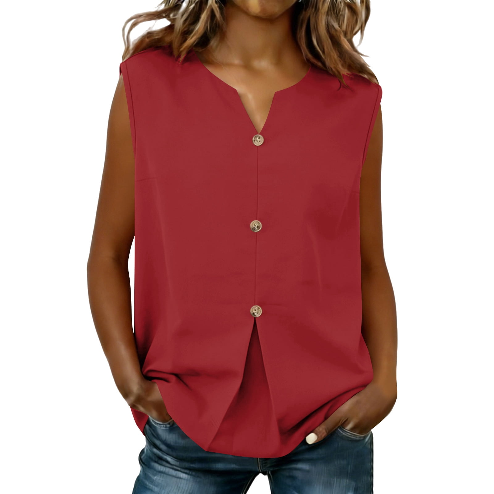 Ltctricy Sleeveless Tops for Women Notch V Neck Fashion Tank Tops ...