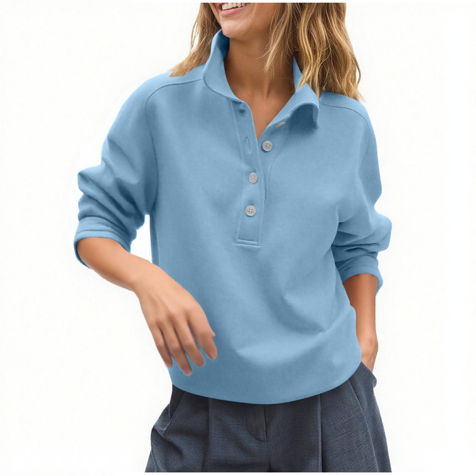 Ltctricy Sweatshirts for Women Fashion Long Sleeve Half Button Collared ...