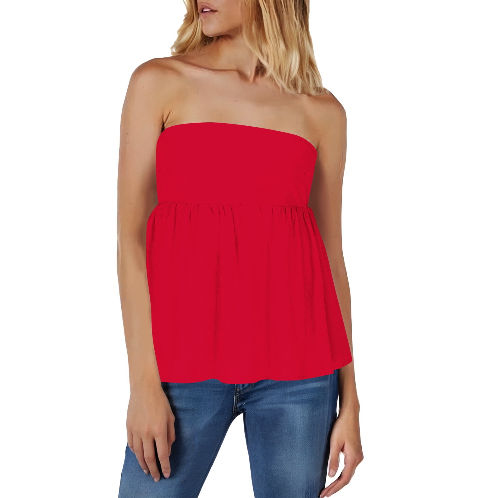 Ltctricy Tube Tops for Women Fashion Summer Casual Sleeveless Babydoll ...