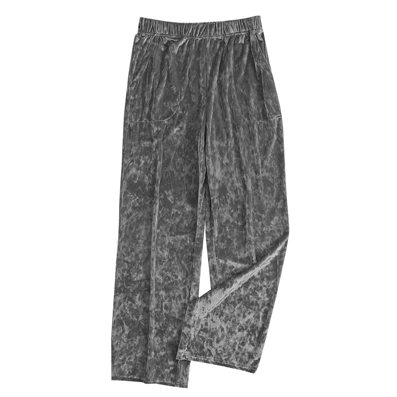 Ltctricy Velvet Pants for Women Casual Loose Elastic Waist Wide Leg ...