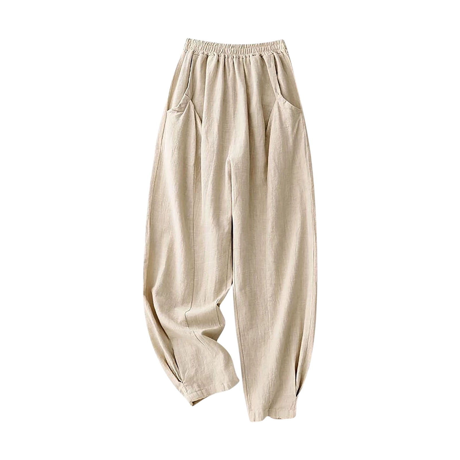 Ltctricy Women's Cotton Linen Pants Elastic Waist Pleated Pull on ...