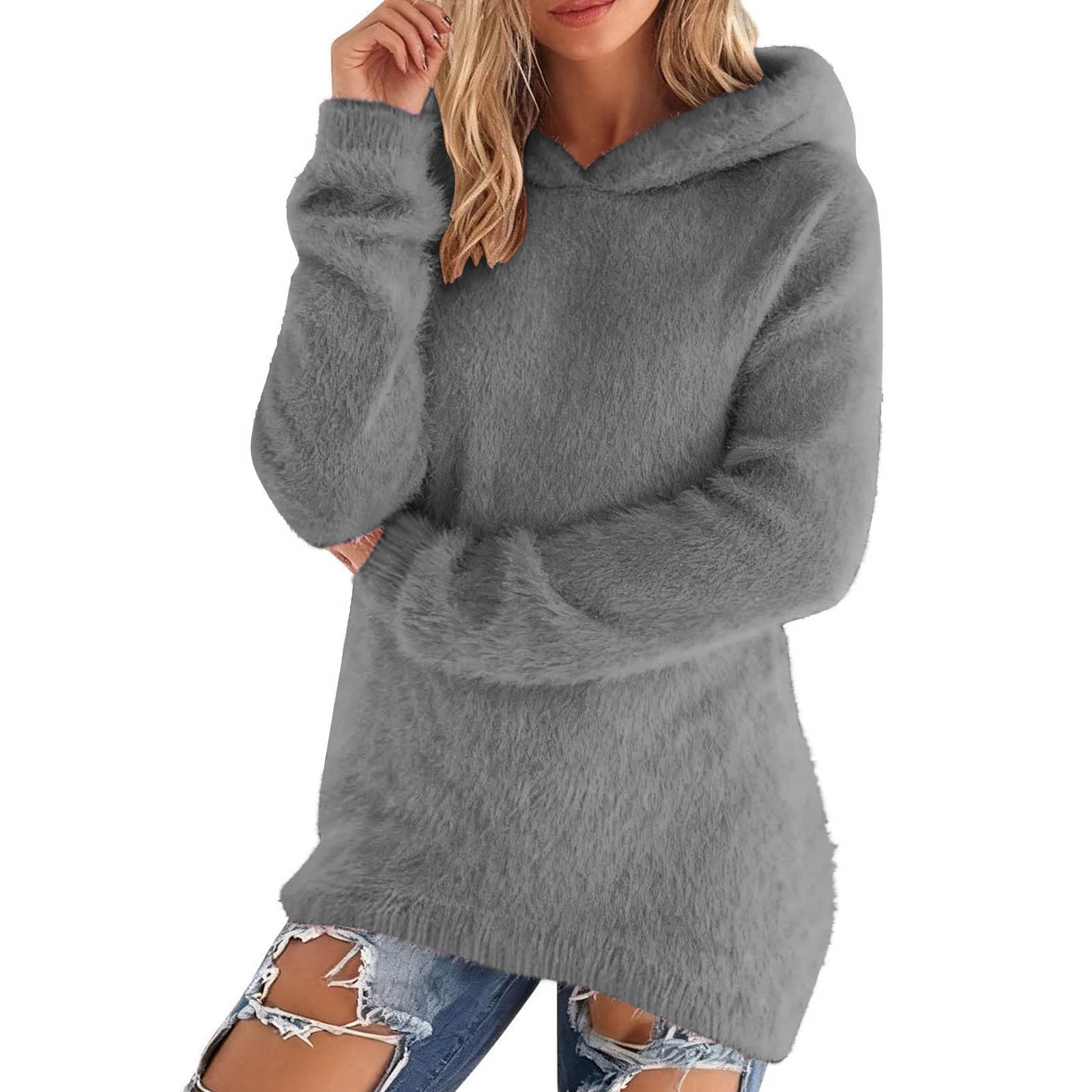 Ltctricy Women's Fuzzy Fleece Sweaters Soft Warm Long Sleeve Plush ...