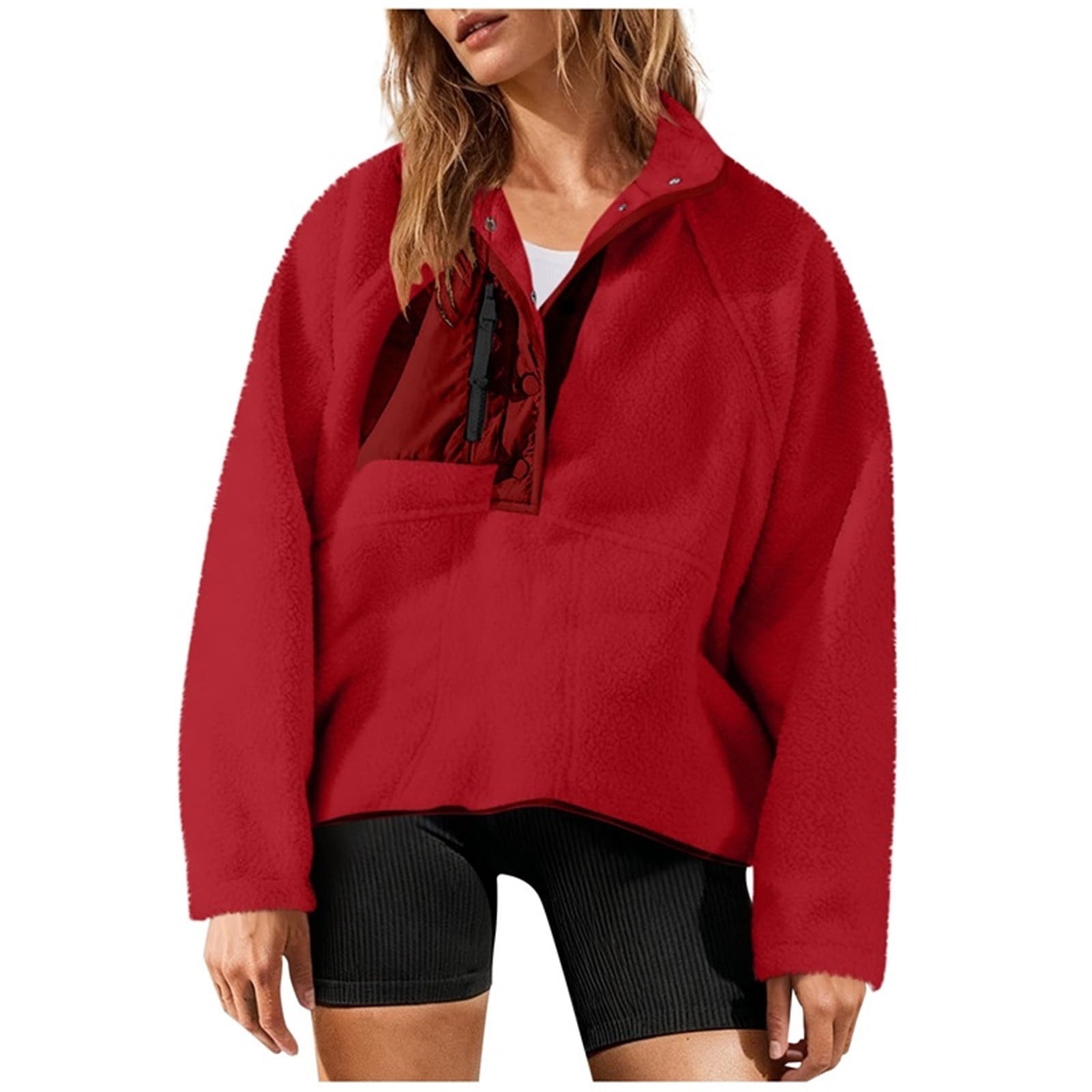 Ltctricy Women's Fuzzy Fleece Sweatshirts Crewneck Long Sleeve Color ...