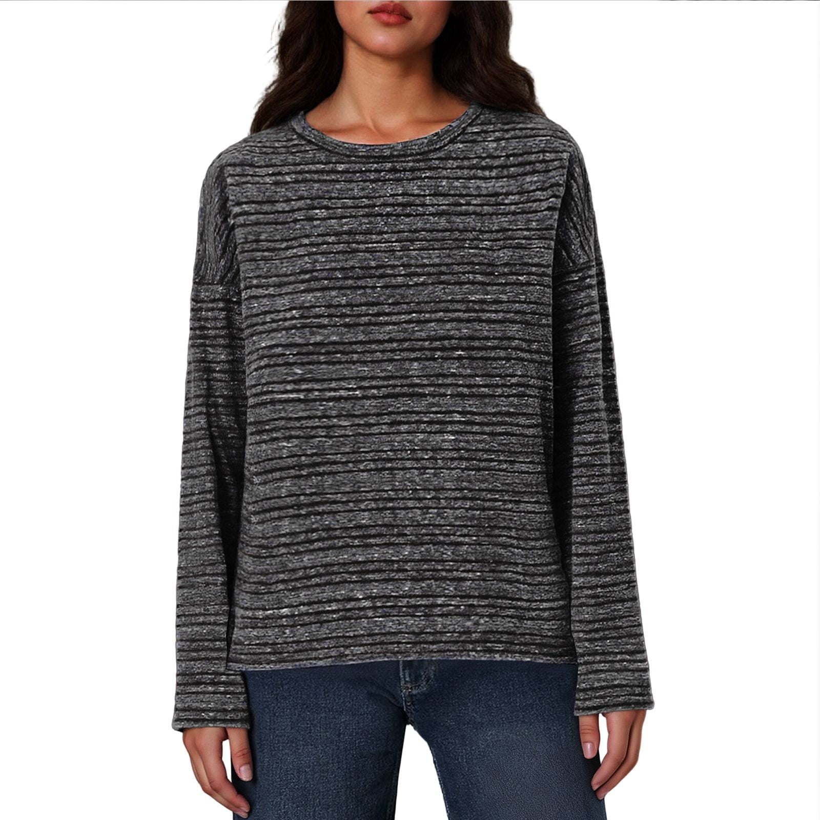 Ltctricy Women's Long Sleeve Tops Spring Fall Fashion Crew Neck Striped ...