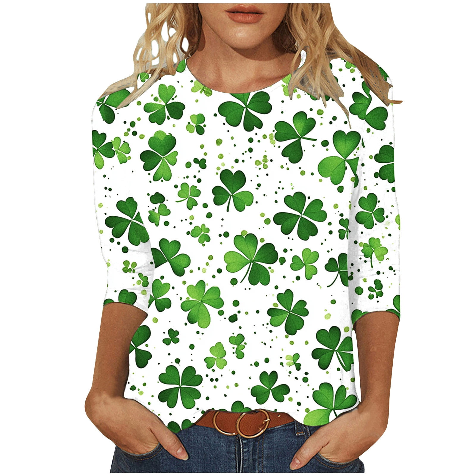 Ltctricy Women's Plus Size St. Patrick's Day Tops Fashion 3/4 Sleeve Crewneck Casual Shirts ...
