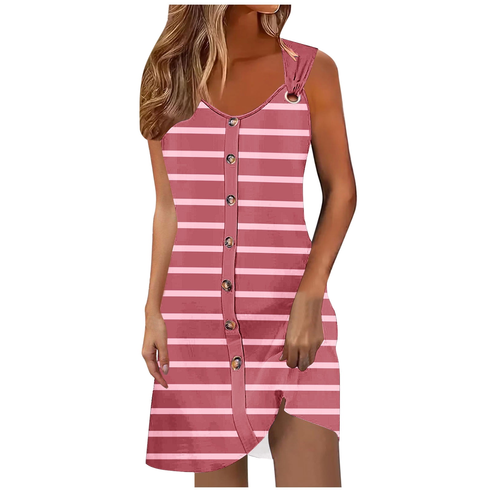 Ltctricy Women's Summer Dresses Sleeveless Strap V Neck Button Front ...