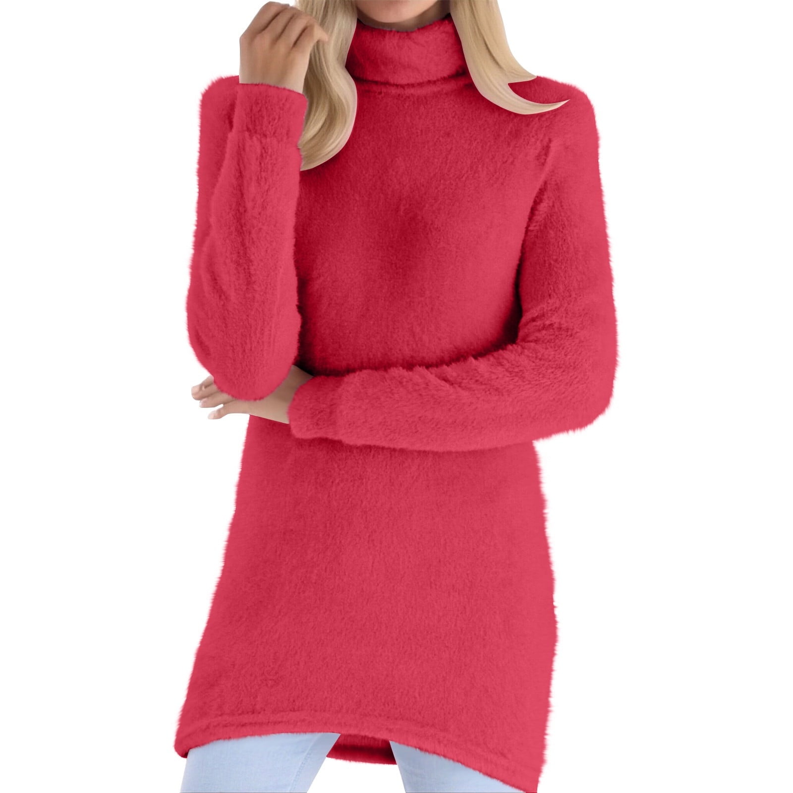 Ltctricy Women's Turtleneck Sweaters Fuzzy Fleece Long Sleeve Plus Size ...