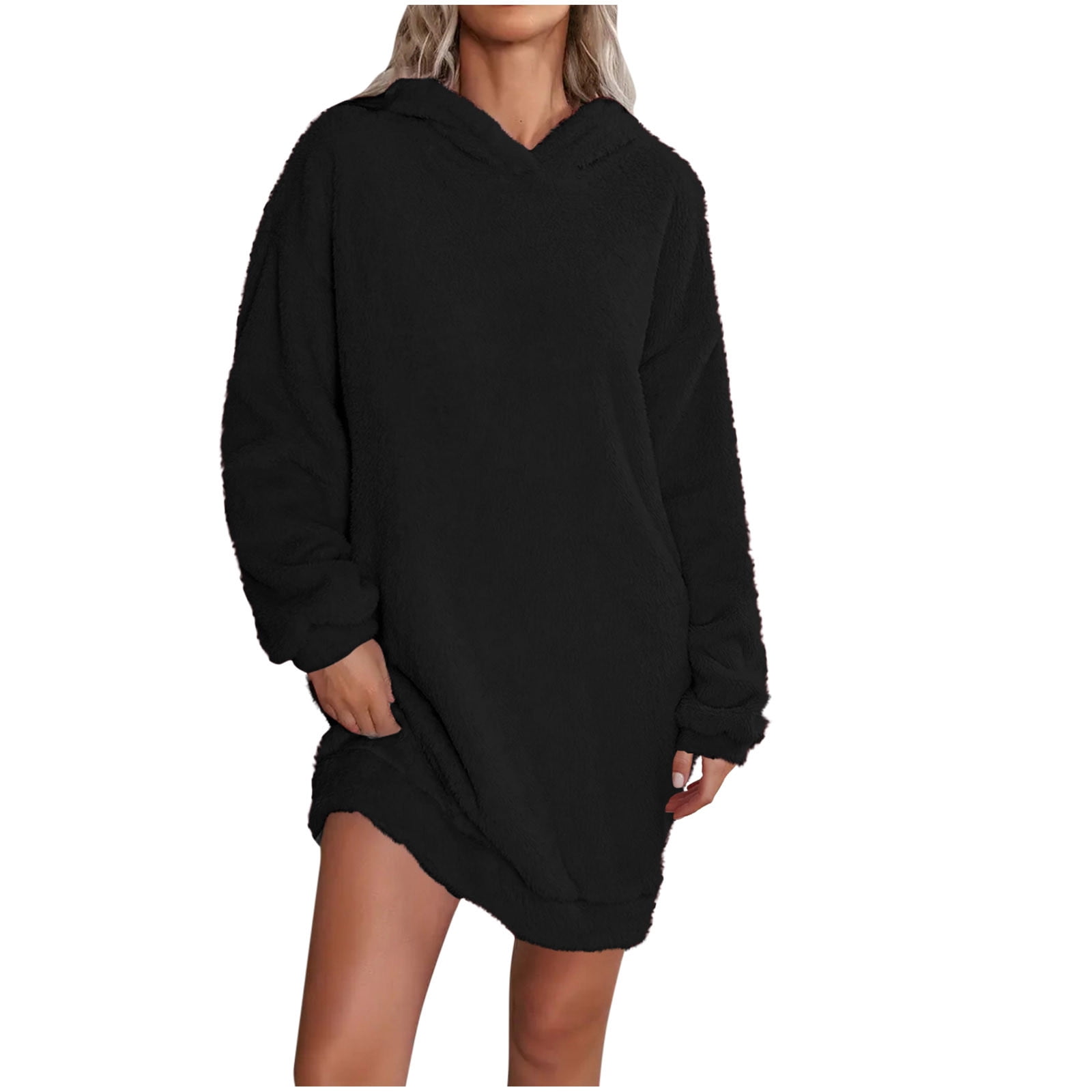 Ltctricy Womens Plush Nightgowns Hoodies Fuzzy Fluffy Long Sleeve Loose ...