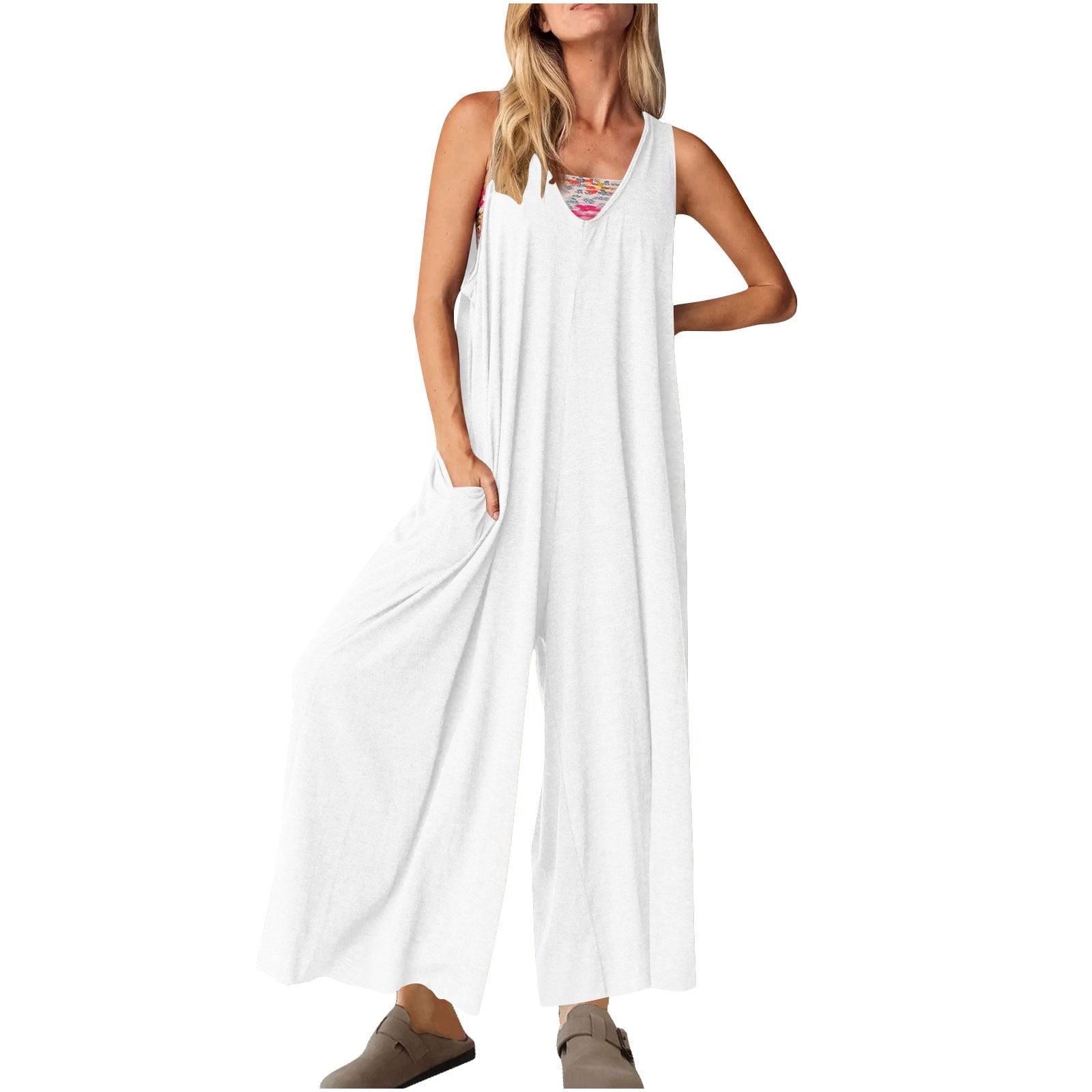 Ltctricy Womens Sleeveless Overalls Casual Loose Wide Leg Flowy ...
