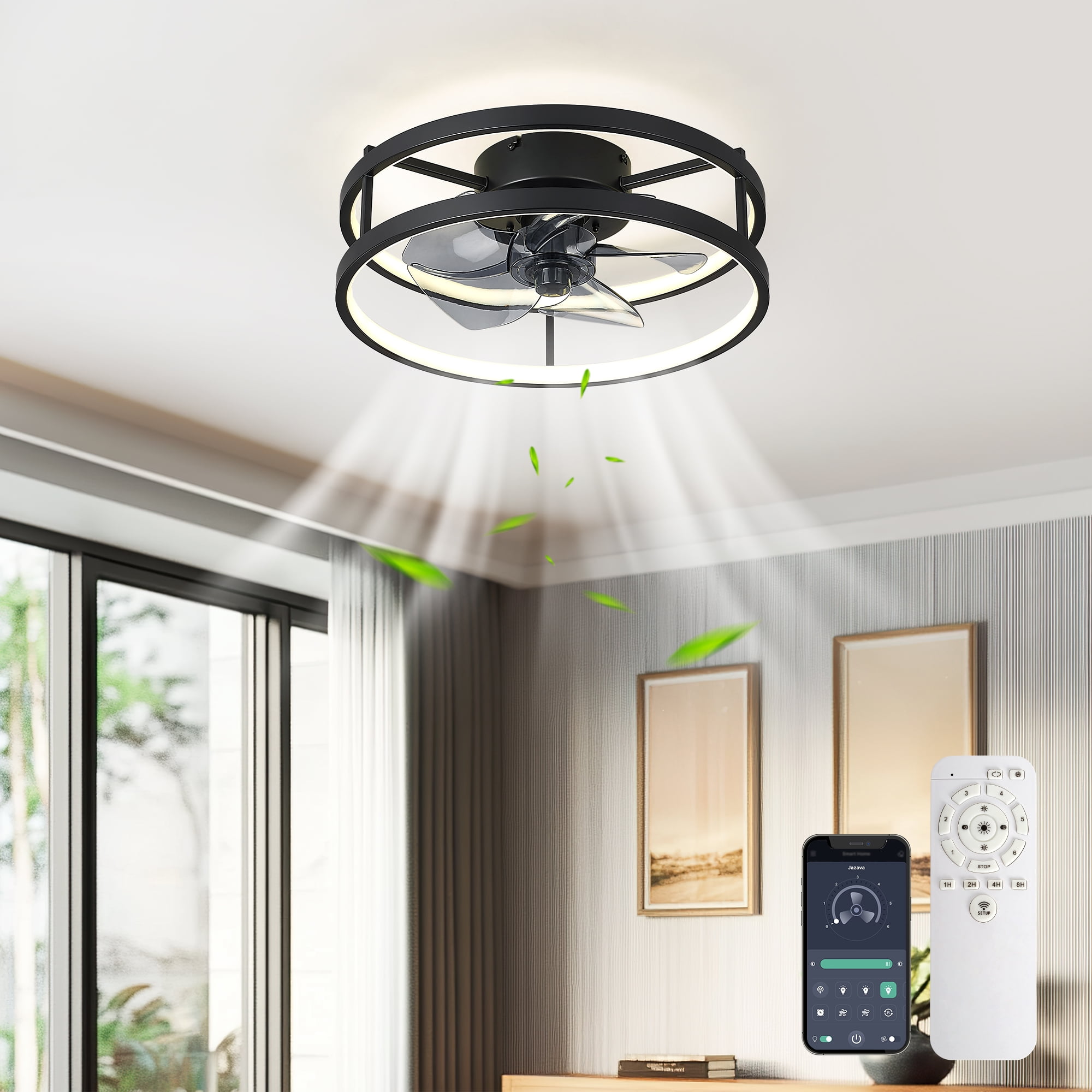 Ltmate 16-Inch Indoor Black Flush Mount Ceiling Fan with Light, 100 ...