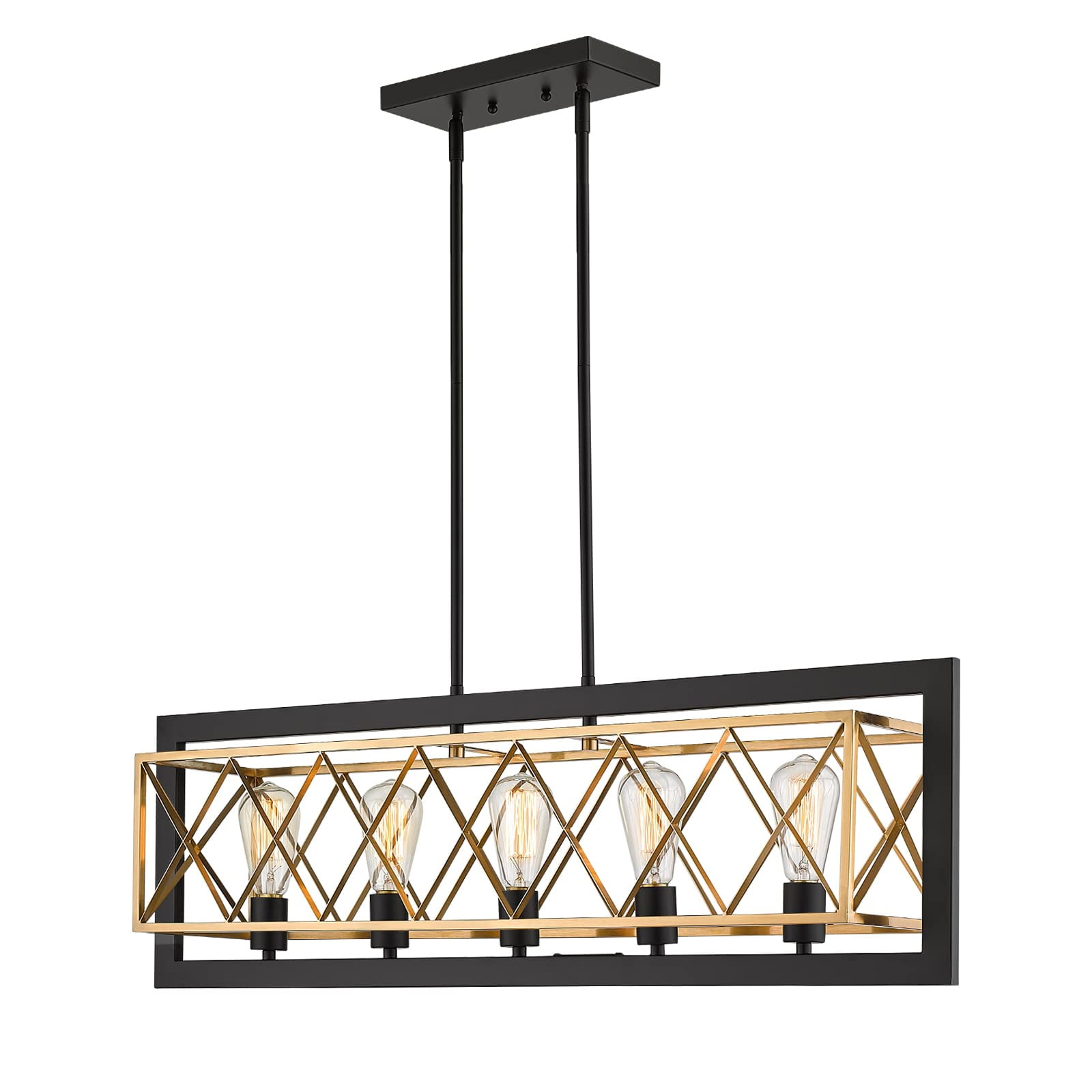 Ltmate 5-Light Black Rustic Linear Chandelier with Glod Finish Cage for ...