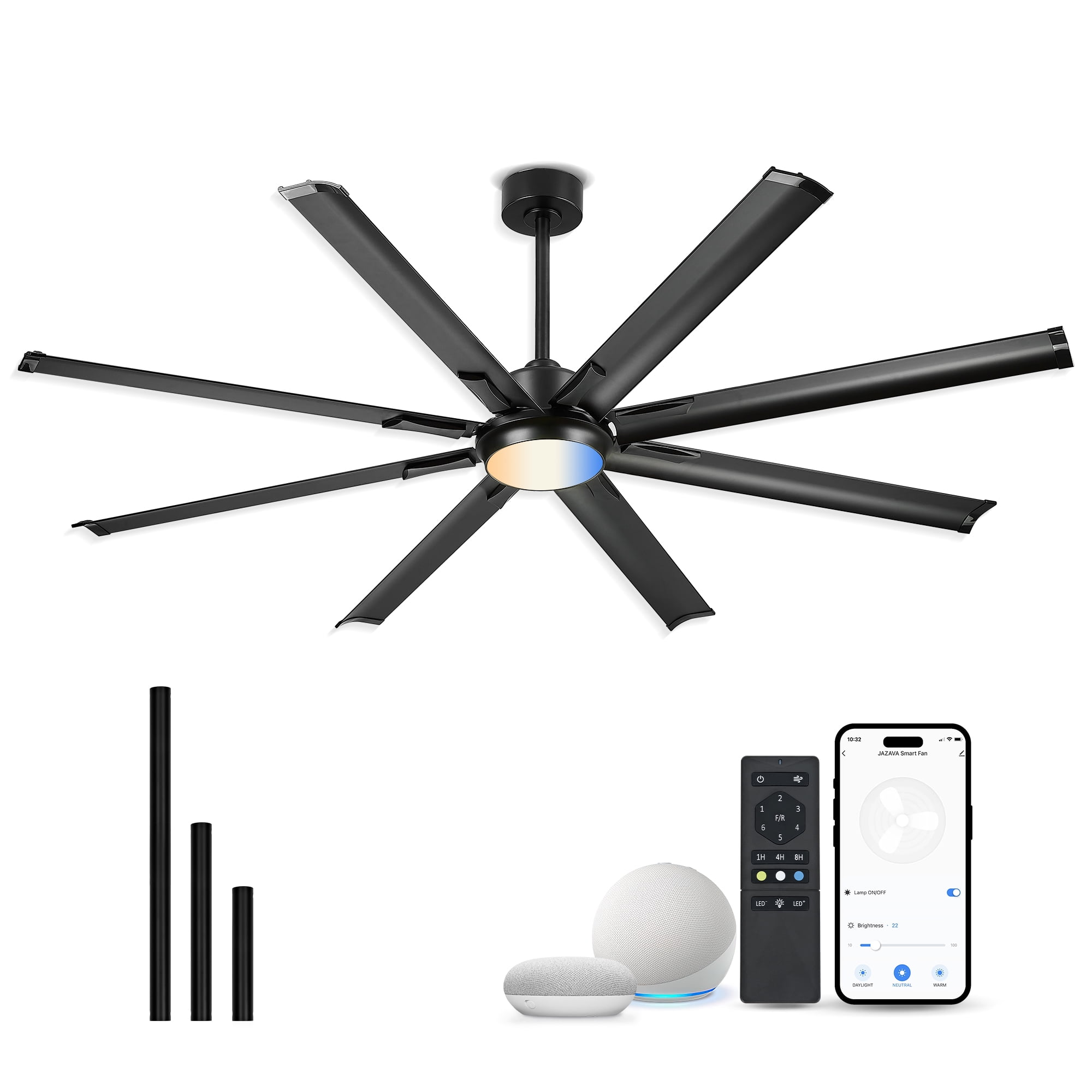 Ltmate 72 Inch Ceiling Fan With Light,Industrial Ceiling Fan With 8 ...