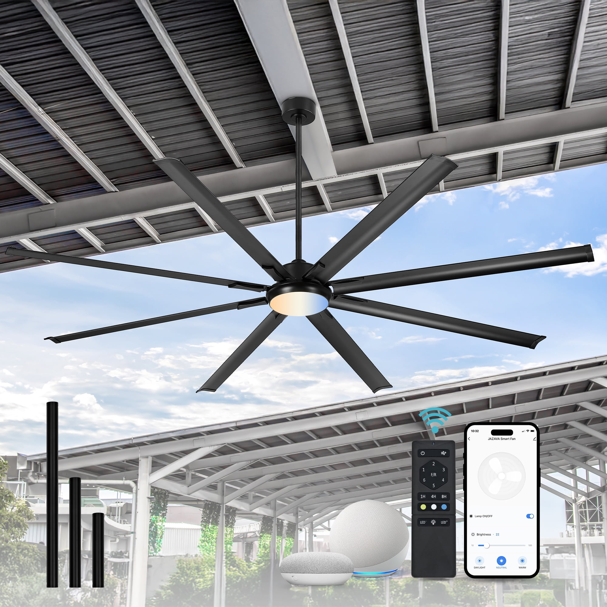 Ltmate 96 Inch Ceiling Fan With Light,Industrial Ceiling Fan With 8 ...