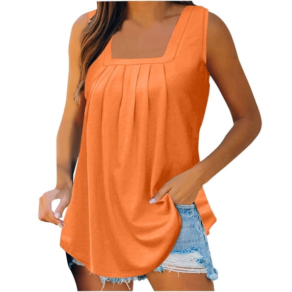 Ltpwer Summer Tank Tops for Women,Women's Square Neck Tank Tops,Pleated ...