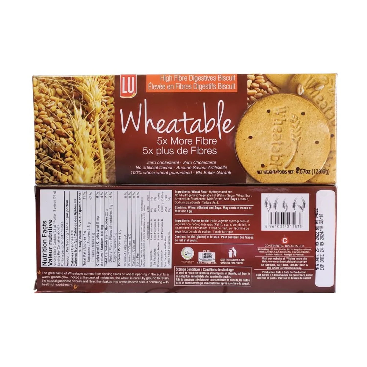 Lu Wheatable Cookies With High Fiber Digestive 129.6g (Pack of 24 ...
