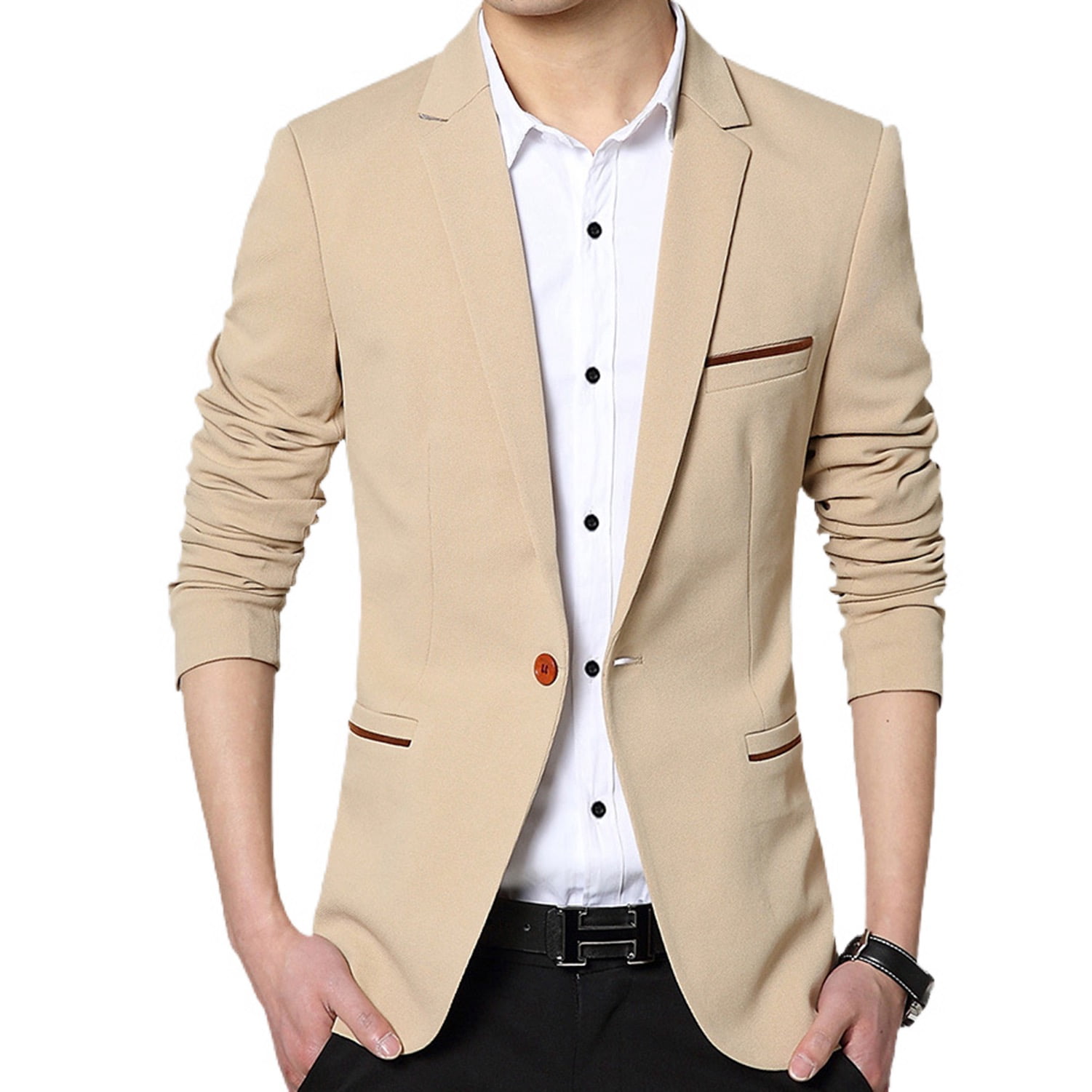 Lu's Chic Men's Business Casual Blazer Long Sleeved Blazer Jacket ...
