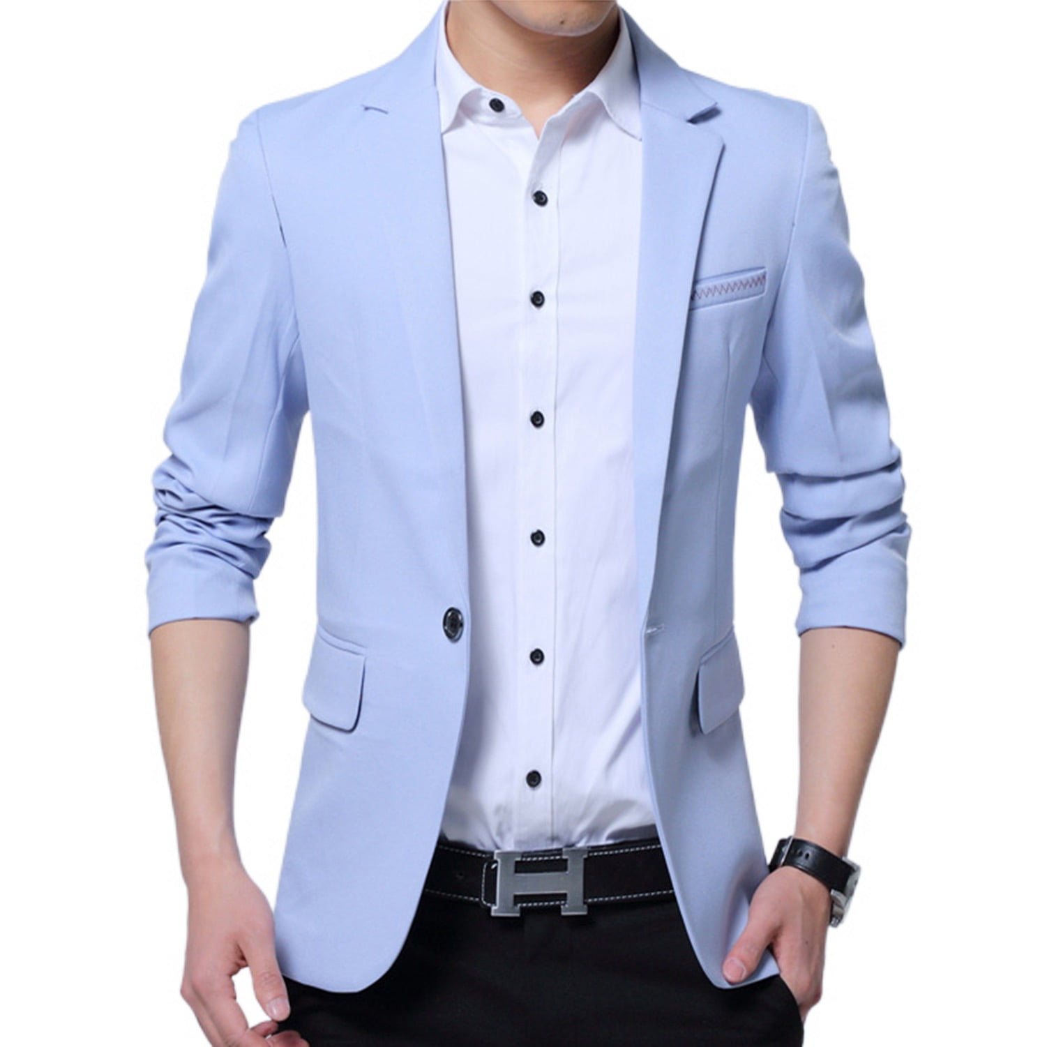 Lu's Chic Men's Business Sport Coat Long Sleeved Blazer Fitted Pocket ...