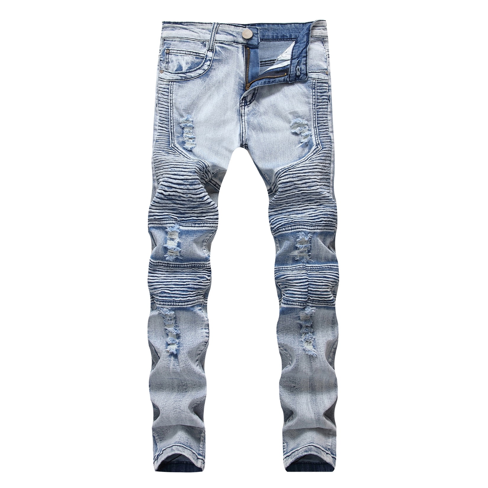 SWSMCLT Men's Pleated Denim Pants Stretch Pants Chic Jeans Comfy ...