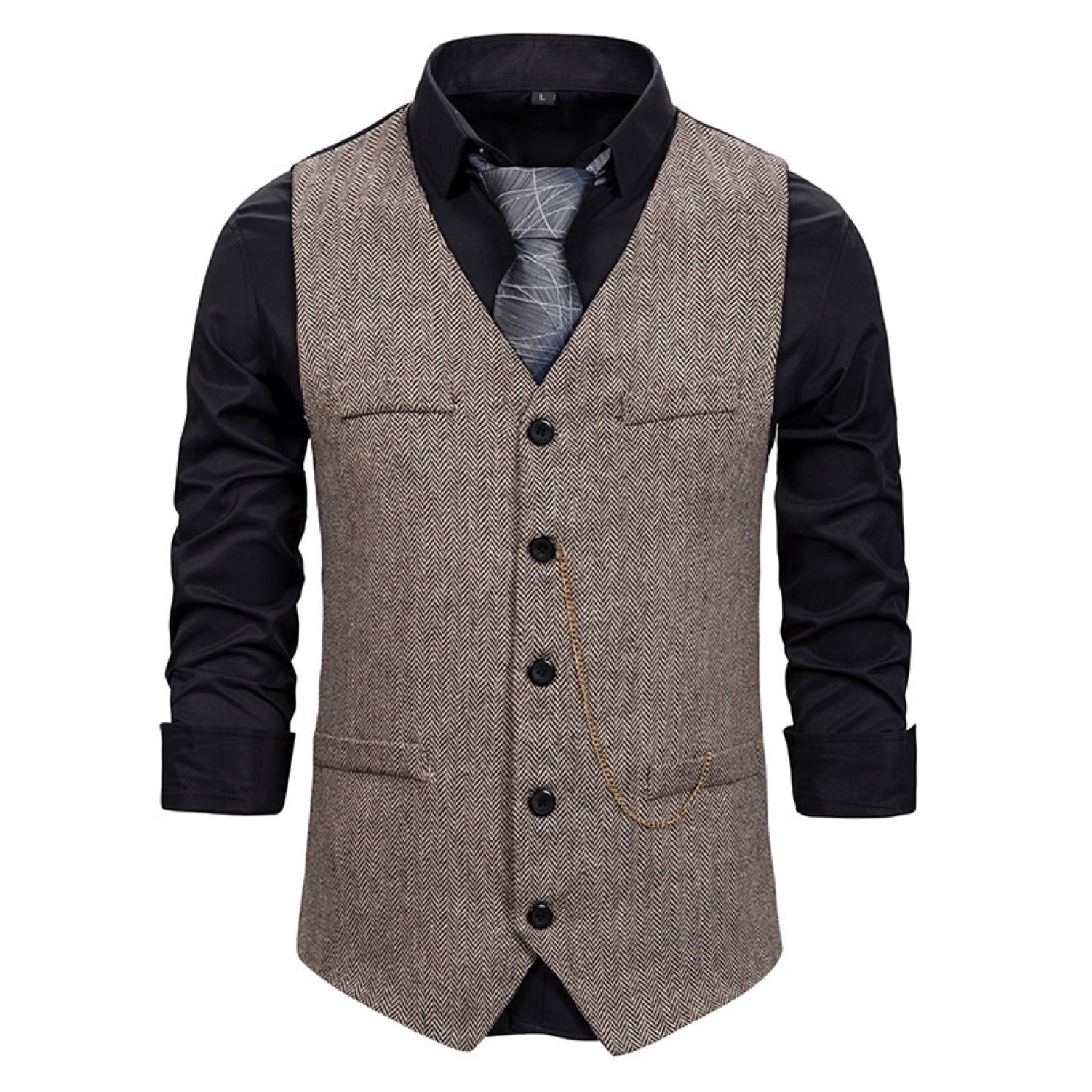 SWSMCLT Men's Waistcoat Fitted Formal Cotton Business V Neck Suit Vest ...