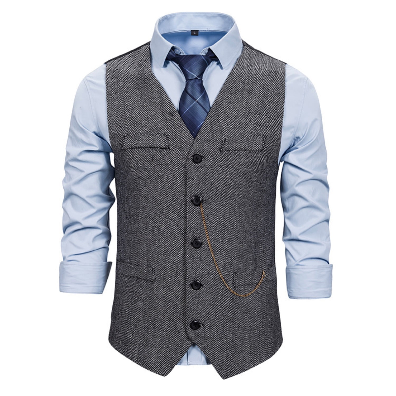 SWSMCLT Men's Waistcoat Fitted Formal Cotton Business V Neck Suit Vest ...