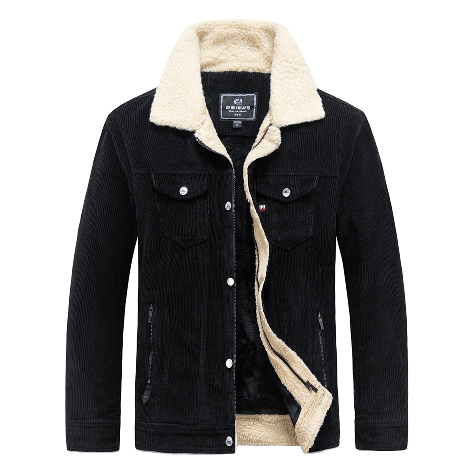 Defitshape Men's Winter Warm Denim Long Sleeve Quilted Jacket Jacket ...