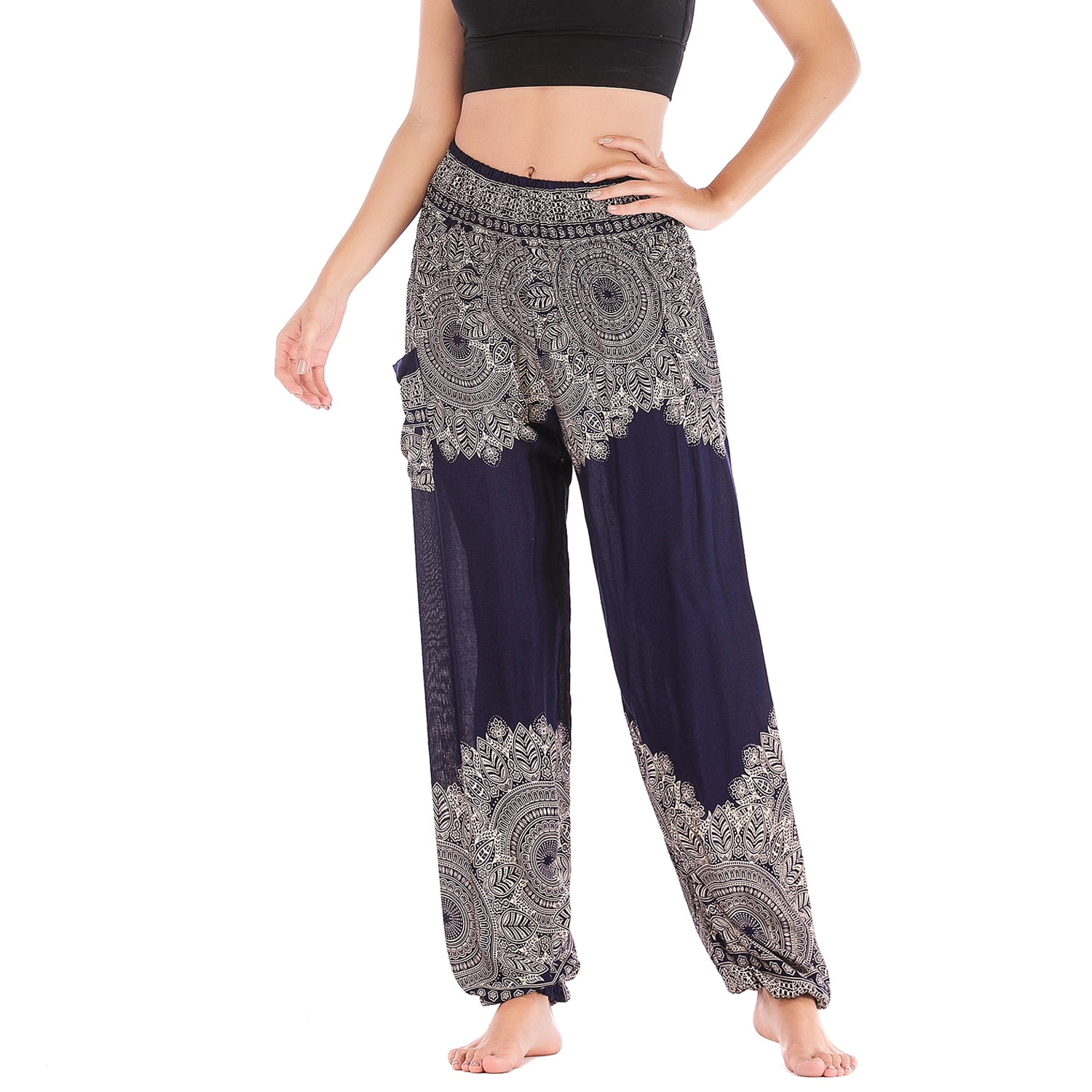 Lu's Chic Women's Boho Pants Rayon Harem Smocked Waist Yoga Hippie ...