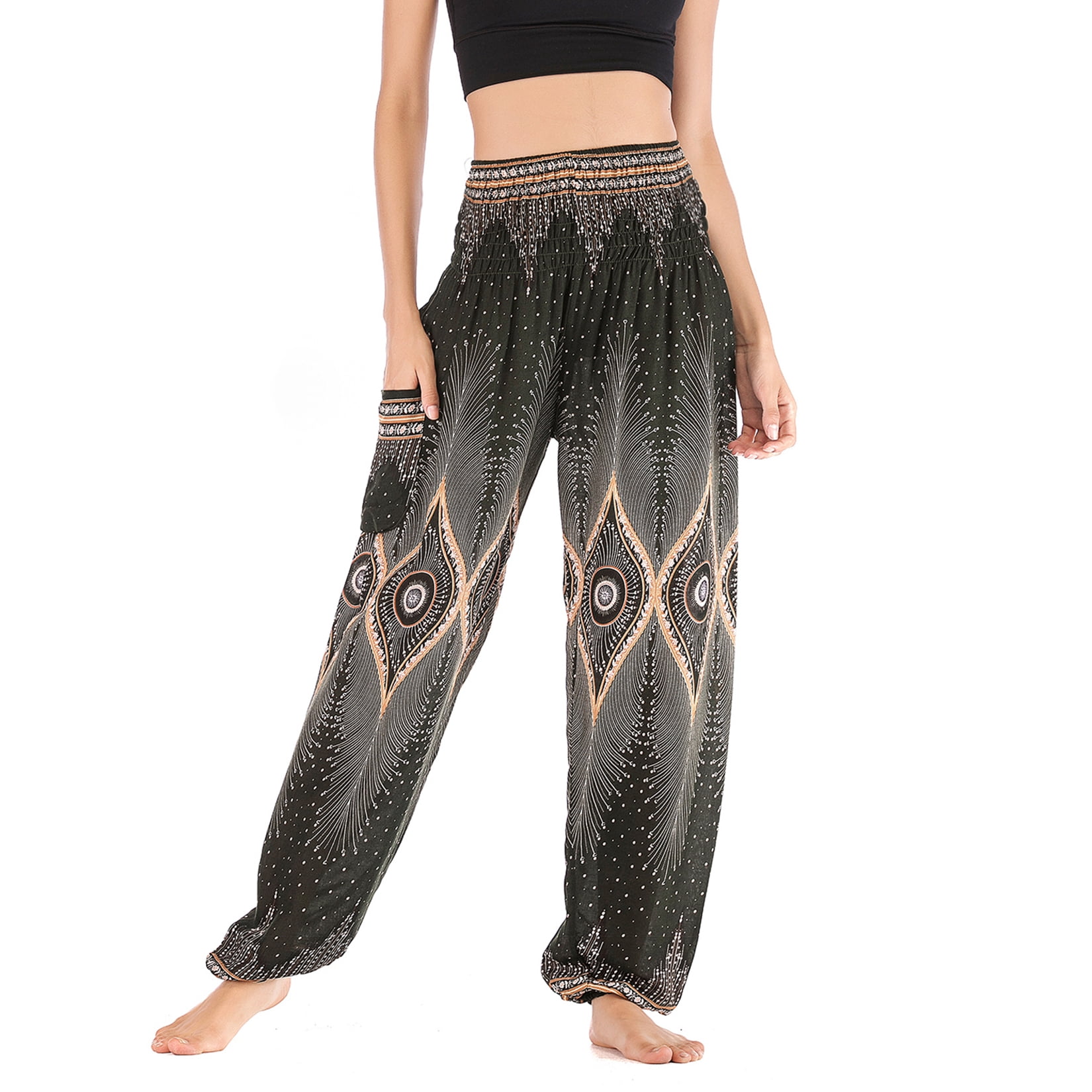 Lu's Chic Women's Boho Pants Smocked Waist Hippie Harem Yoga Gypsy ...