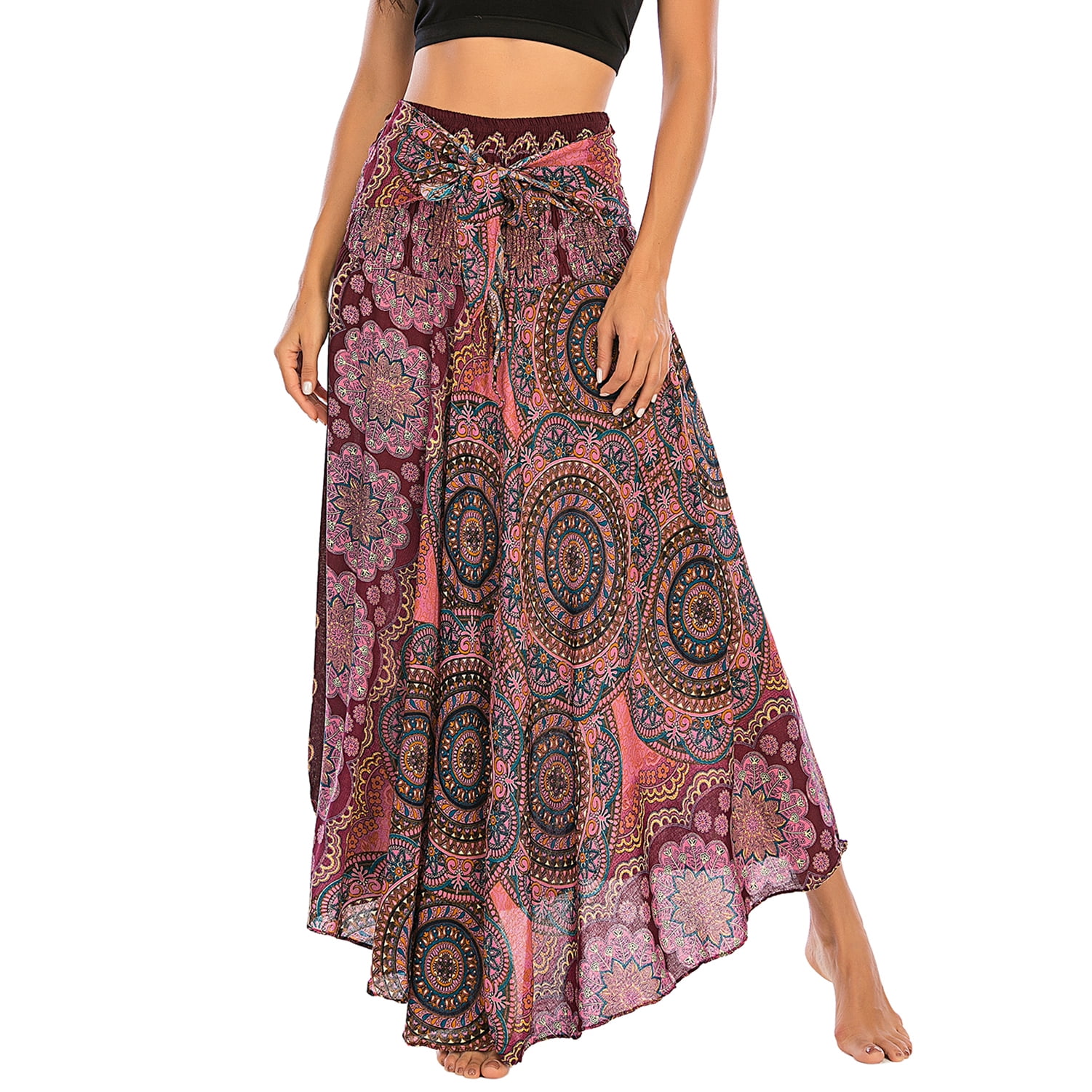 SWSMCLT Women's Light Weight Mid Calf Length Boho Skirt Summer Dress ...