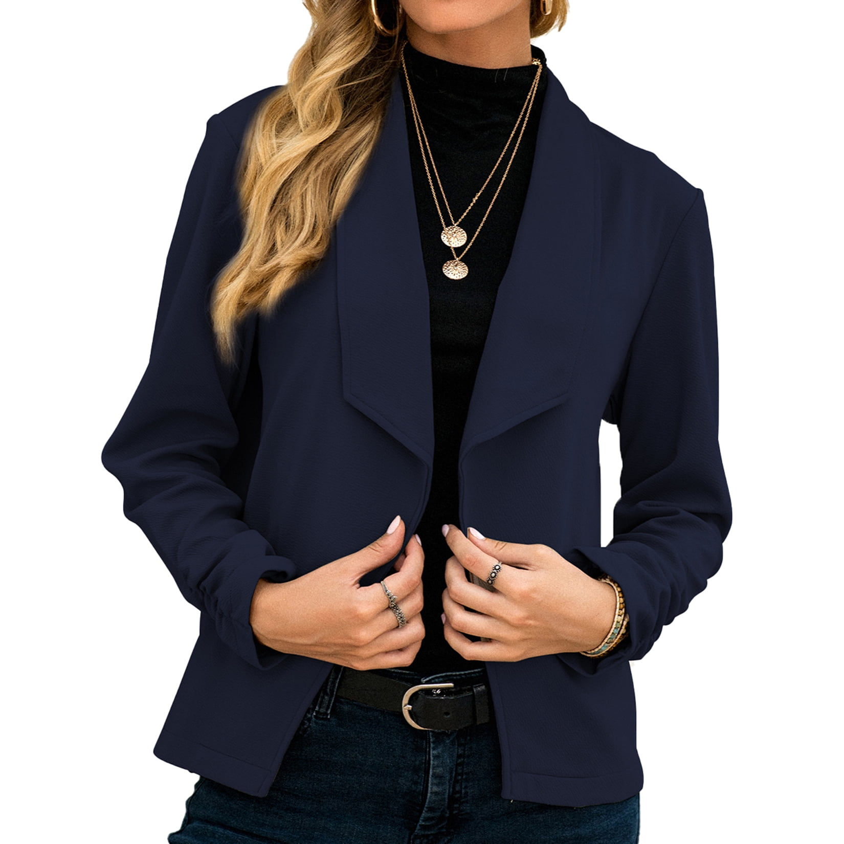 Defitshape Women's Cardigan Blazers Fashion Cotton Draped Open Front ...