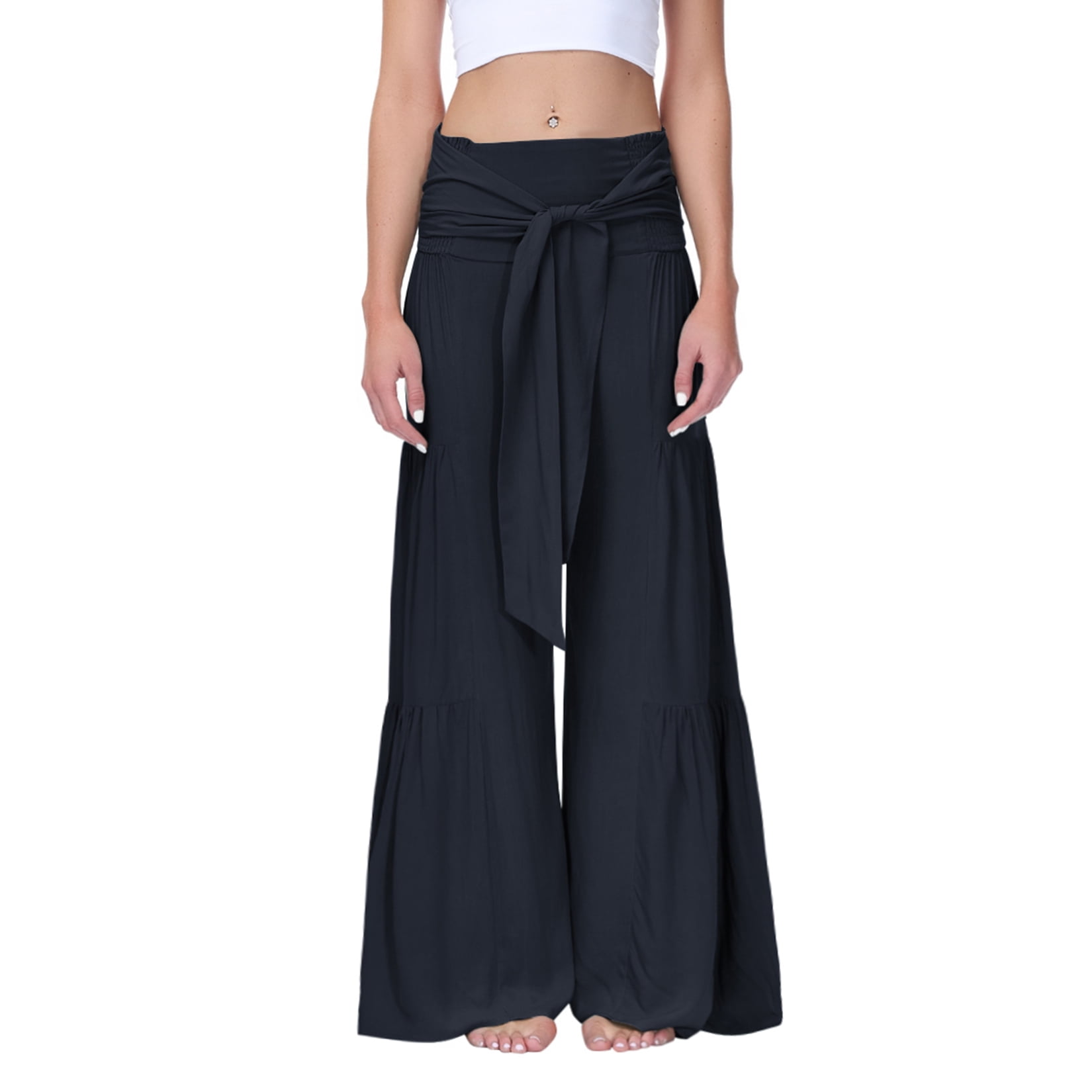 SWSMCLT Women's Flowy Pant Wide Leg Palazzo Pleated Flared Long ...