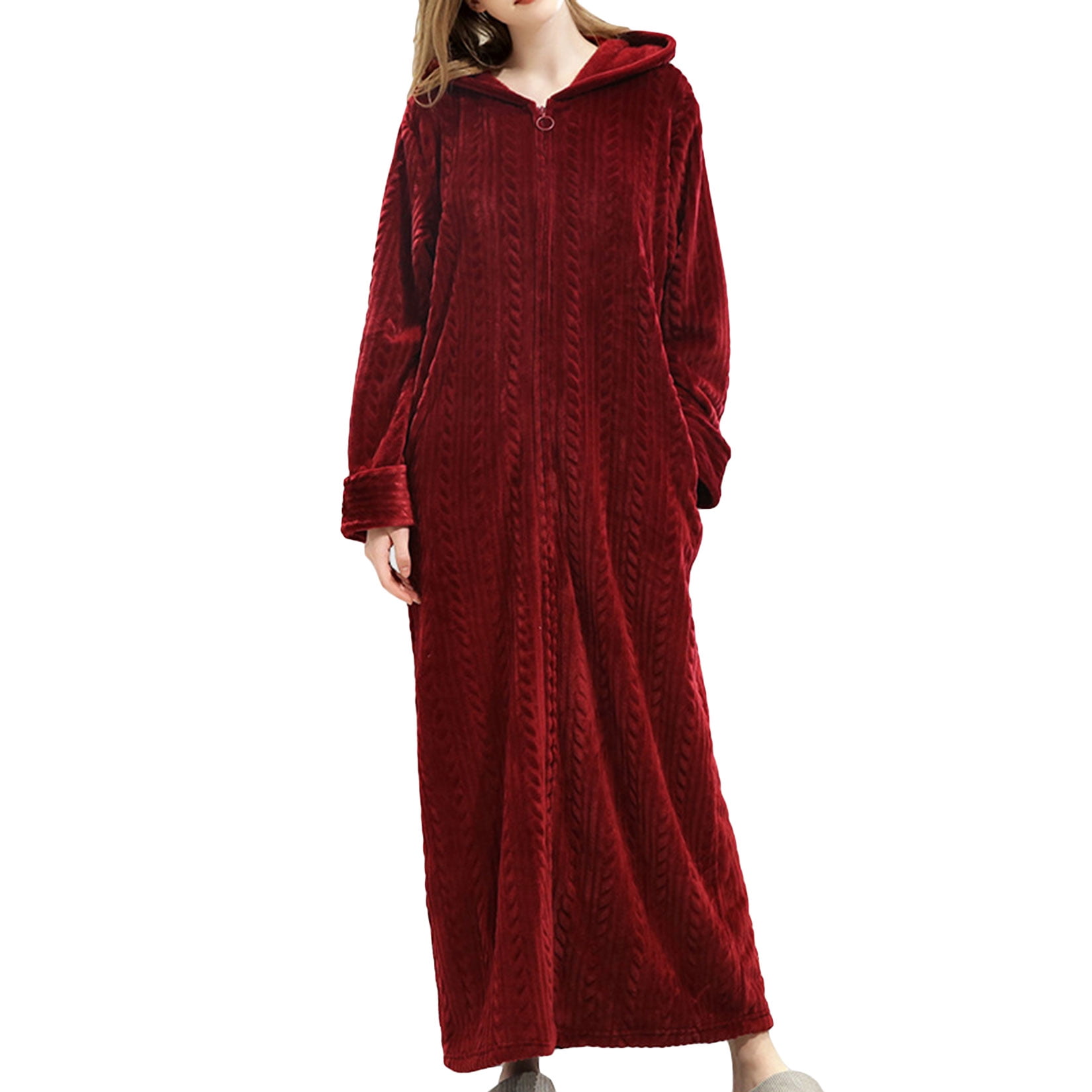 Defitshape Women's Fuzzy Fleece Robe Ladies Zip Up Thermal Fluffy ...