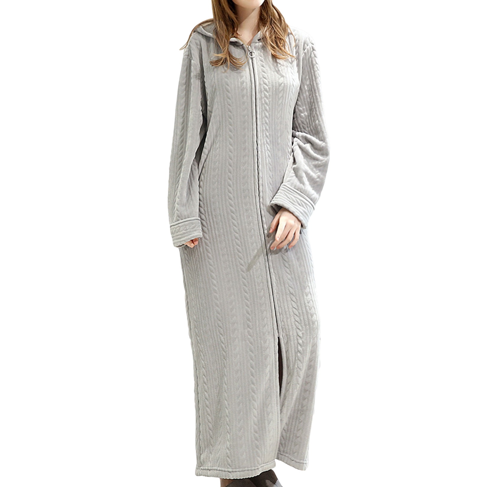Defitshape Women's Fuzzy Fleece Robe Ladies Zip Up Thermal Fluffy ...