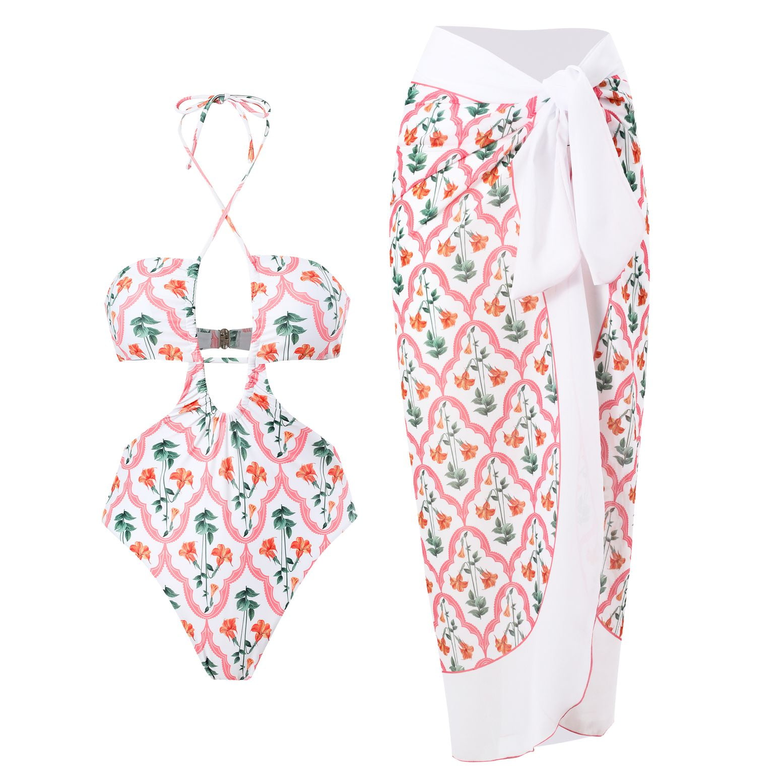 Lu's Chic Women's One Piece Bathing Suit with Cover Up Beach Swimsuit ...