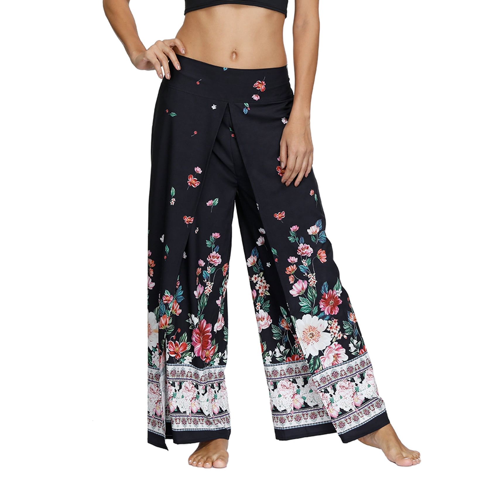 Lu's Chic Women's Palazzo Gaucho Flowy Yoga Pant Boho Flowy Split Side ...