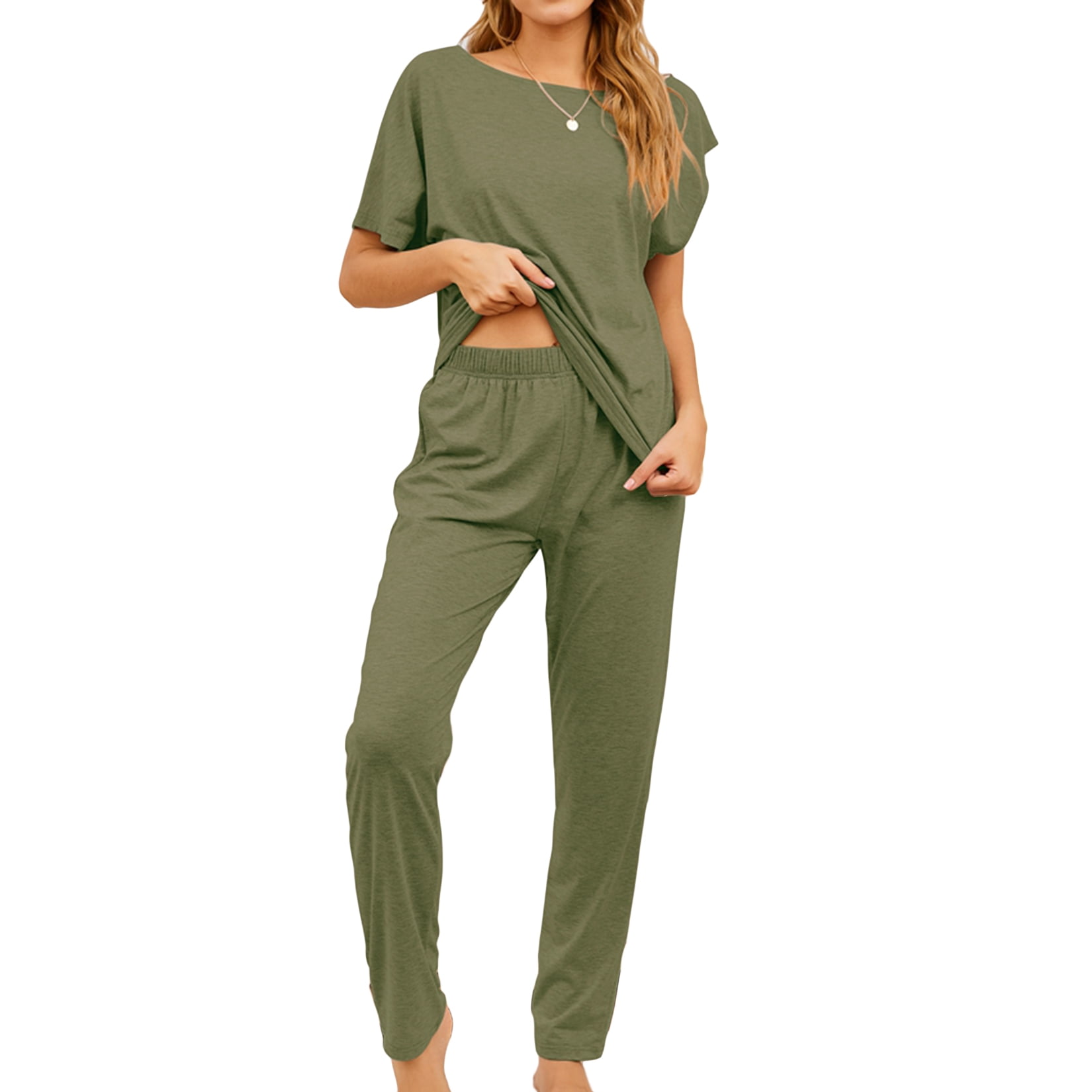 Defitshape Women's Plus Size Pajama Set Short Sleeve Sleepwear 2 Piece ...
