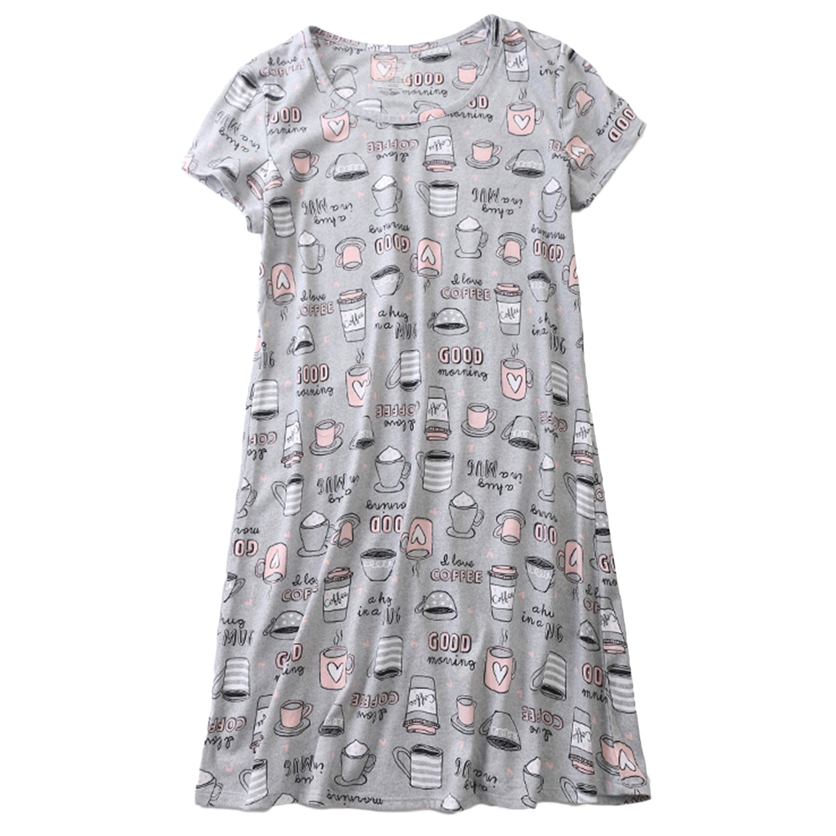 Defitshape Women's Short Sleeve Nightgown Cute Crew Neck Nightwear ...