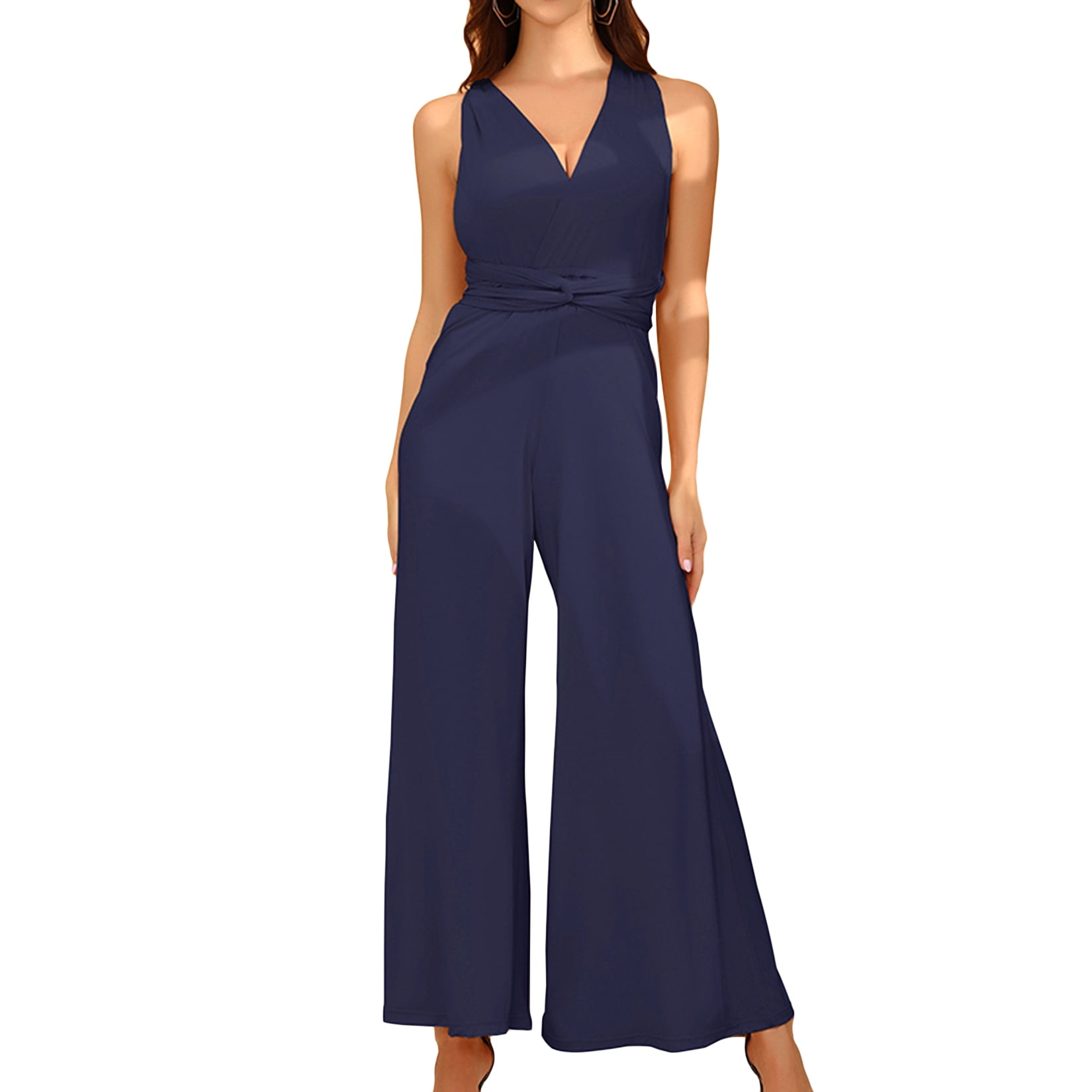 SWSMCLT Women's Casual High Waist V Neck Sleeveless Jumpsuit Summer ...