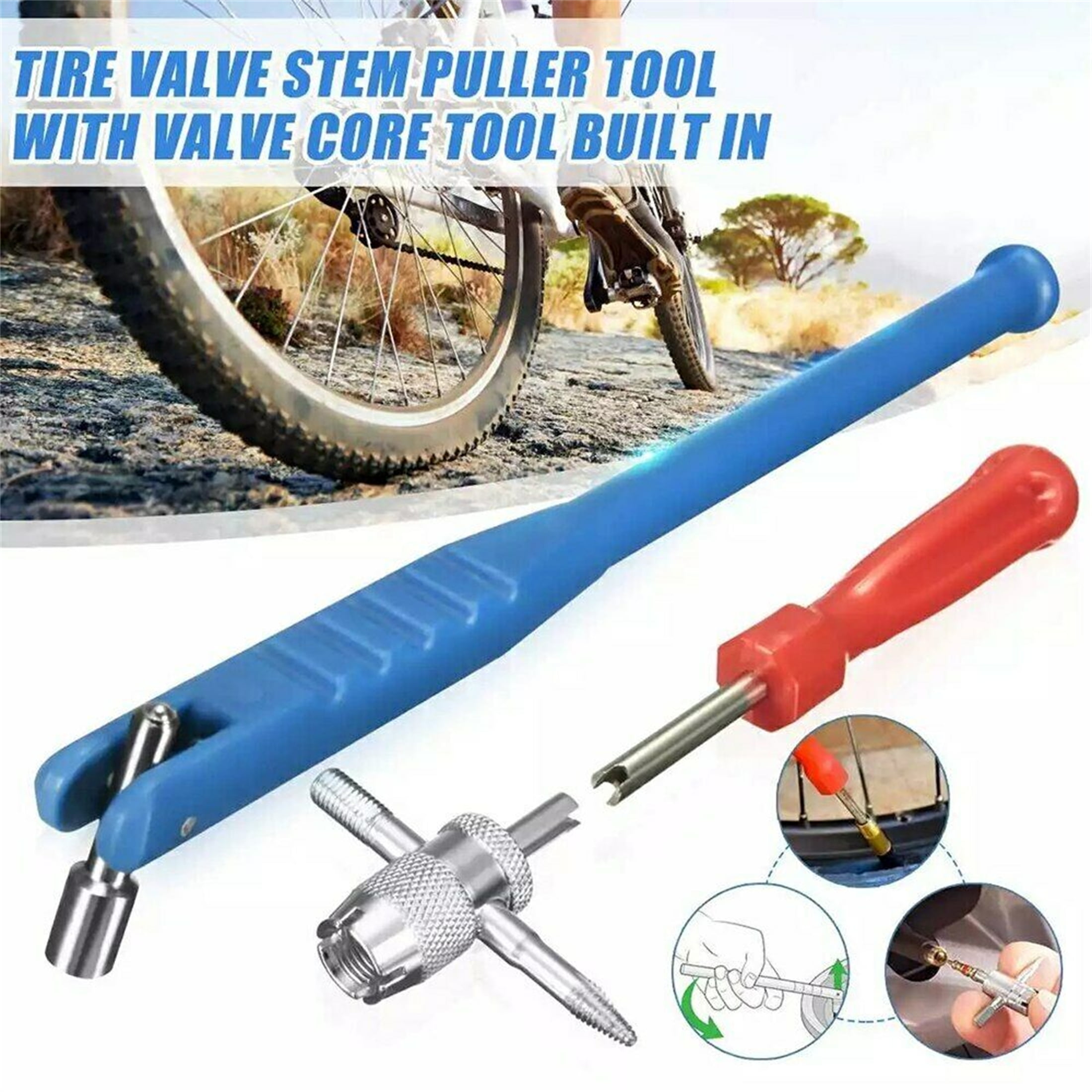 LuLu Tire Valve Stem Puller Set, 3pcs, Plastic & Metal, Chrome & Blue ...