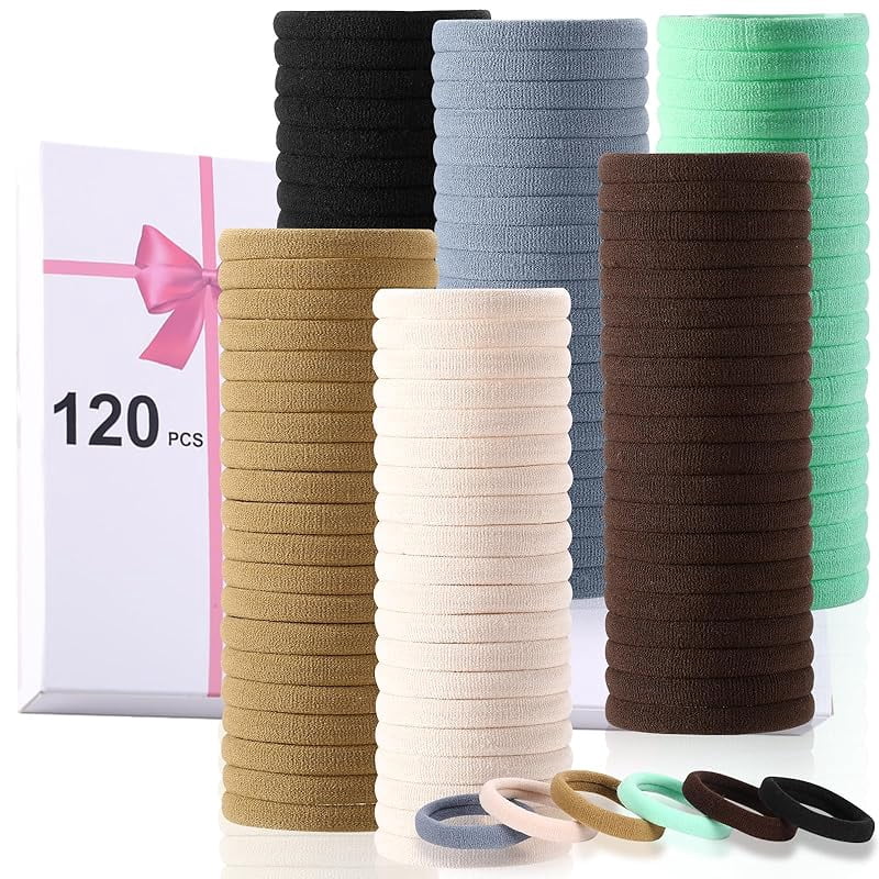 LuSeren 120 Pcs No Damage Hair Ties for Thick Hair, Large Soft Seamless ...