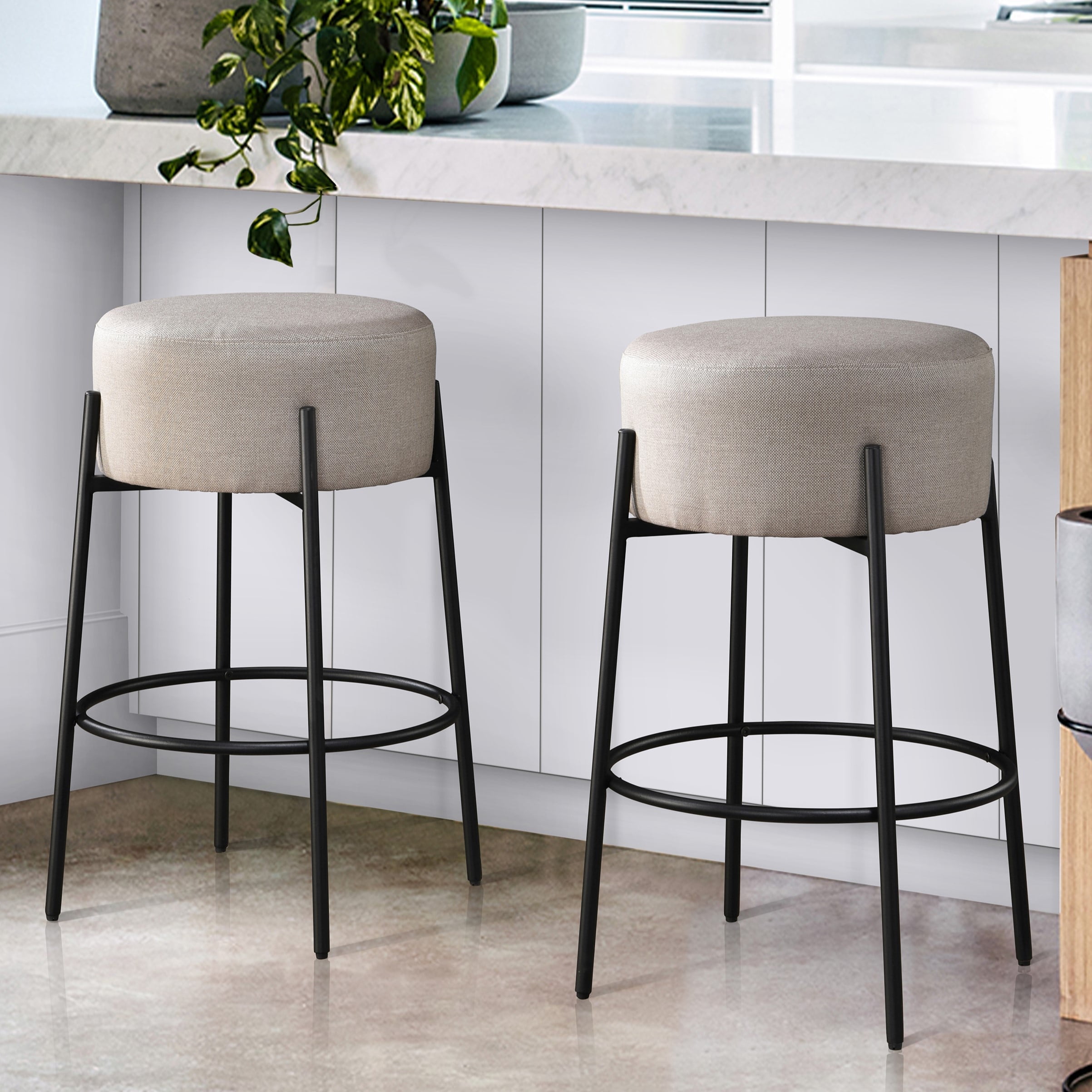 LuXeo Danica 29" Barstool Black Steel Legs with Beige Fabric ...