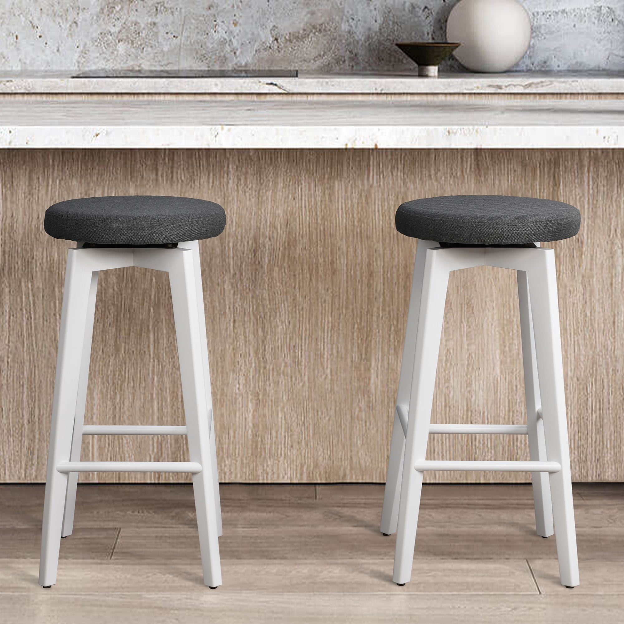 LuXeo Serena 29" Barstool White Legs with Gray Fabric Upholstered Seat ...
