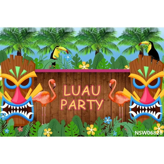 Luau Aloha Party Backdrops Summer Sea Beach Palms Tree Flamingo Baby ...