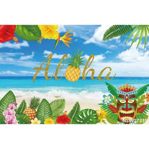Luau Aloha Party Backdrops Summer Sea Beach Palms Tree Flamingo Baby ...