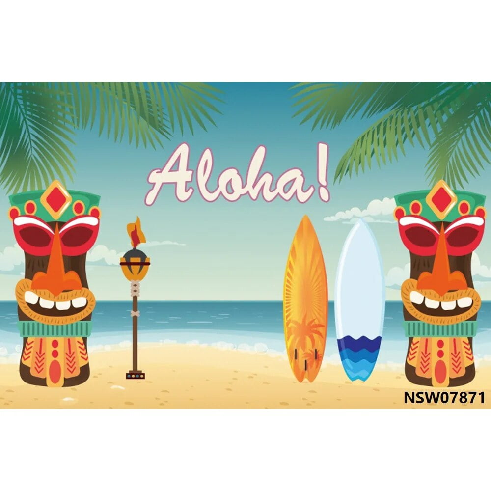 Luau Aloha Party Backdrops Summer Sea Beach Palms Tree Flamingo Baby ...