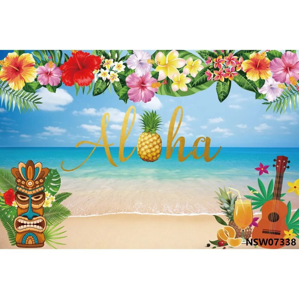 Luau Aloha Party Backdrops Summer Sea Beach Palms Tree Flamingo Baby ...