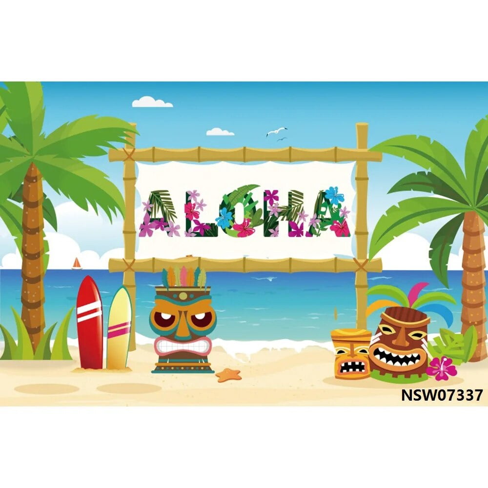 Luau Aloha Party Backdrops Summer Sea Beach Palms Tree Flamingo Baby ...