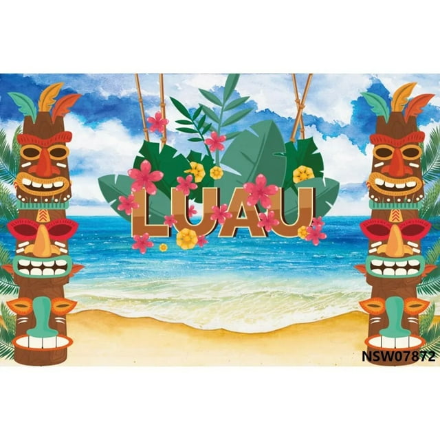 Luau Aloha Party Backdrops Summer Sea Beach Palms Tree Flamingo Baby ...
