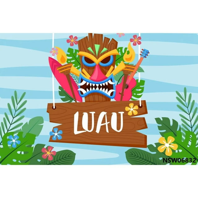 Luau Aloha Party Backdrops Summer Sea Beach Palms Tree Flamingo Baby ...